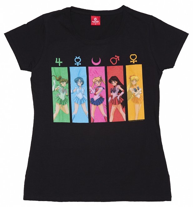 Oficial Mujer Sailor Moon Caracteres Negro T Shirt