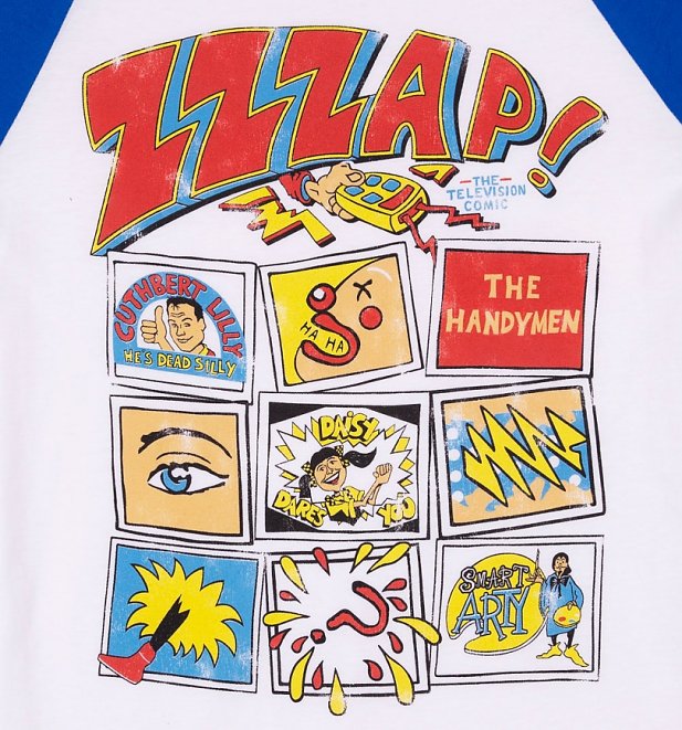 Zzzap Inspired Comic Book Cover White And Blue Raglan